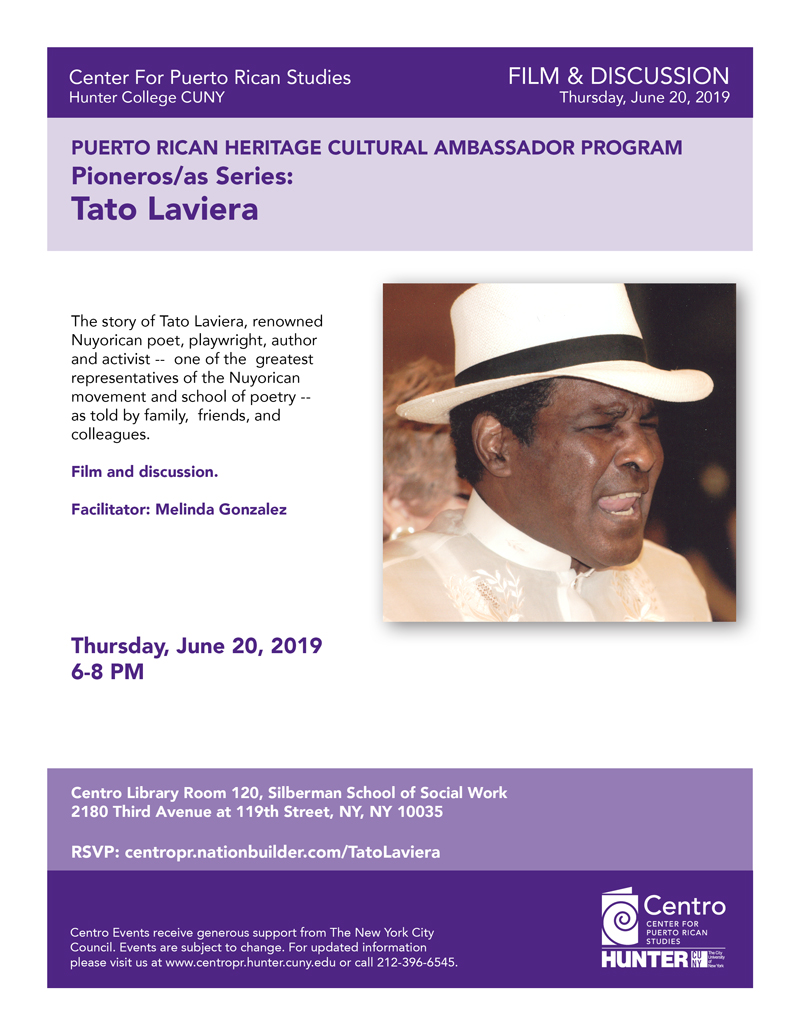 Film and Discussion: Tato Laviera, Nuyorican poet, playwright, author ...