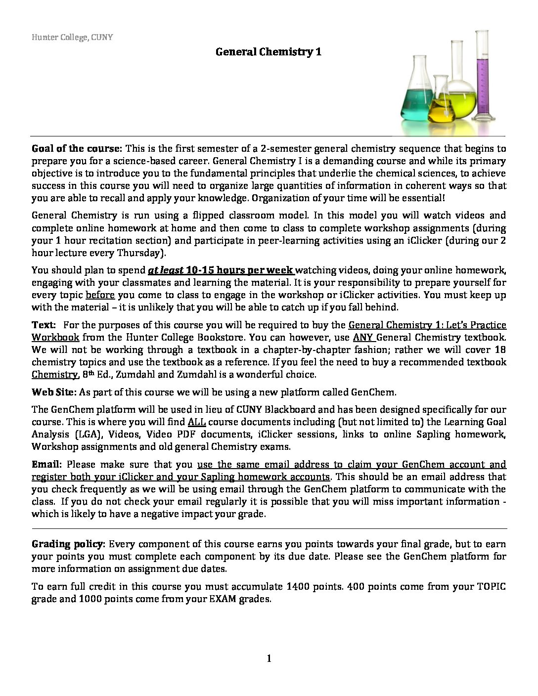 CHEM 102 - General Chemistry Lec 1 | Hunter College