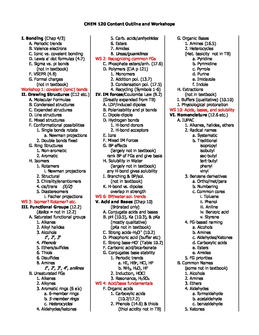 CHEM 120 Outline and Workshops | Hunter College