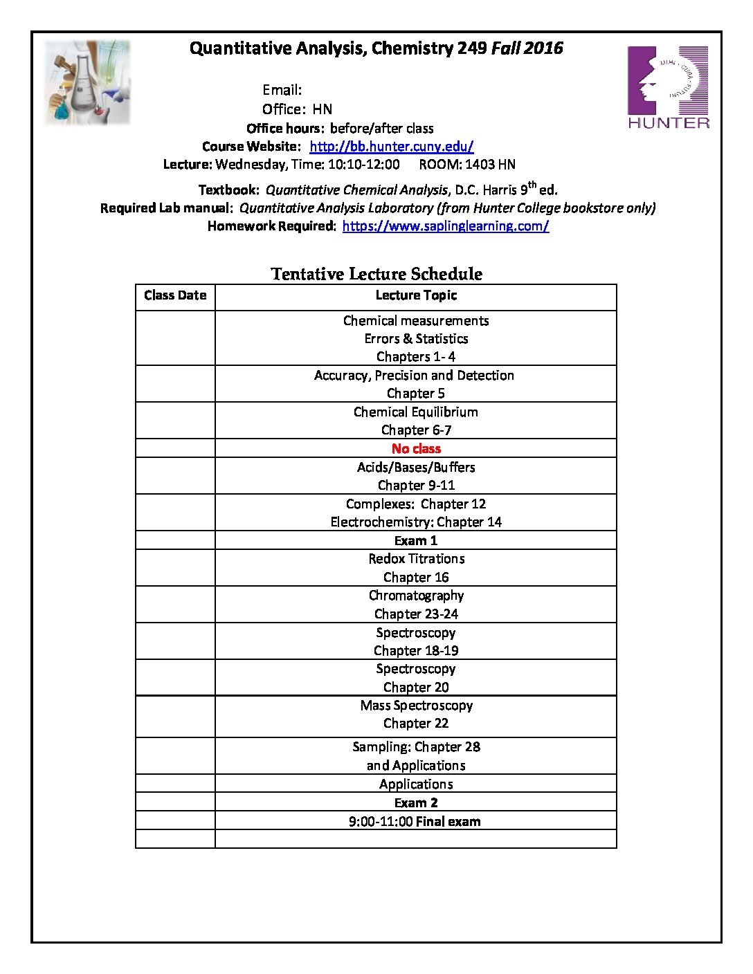 CHEM 24900 - Quantitative Analysis -FA16 | Hunter College