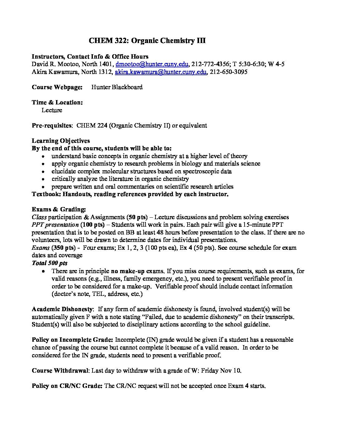 CHEM 32200 - Organic Chemistry Lec 3 -FA17 | Hunter College