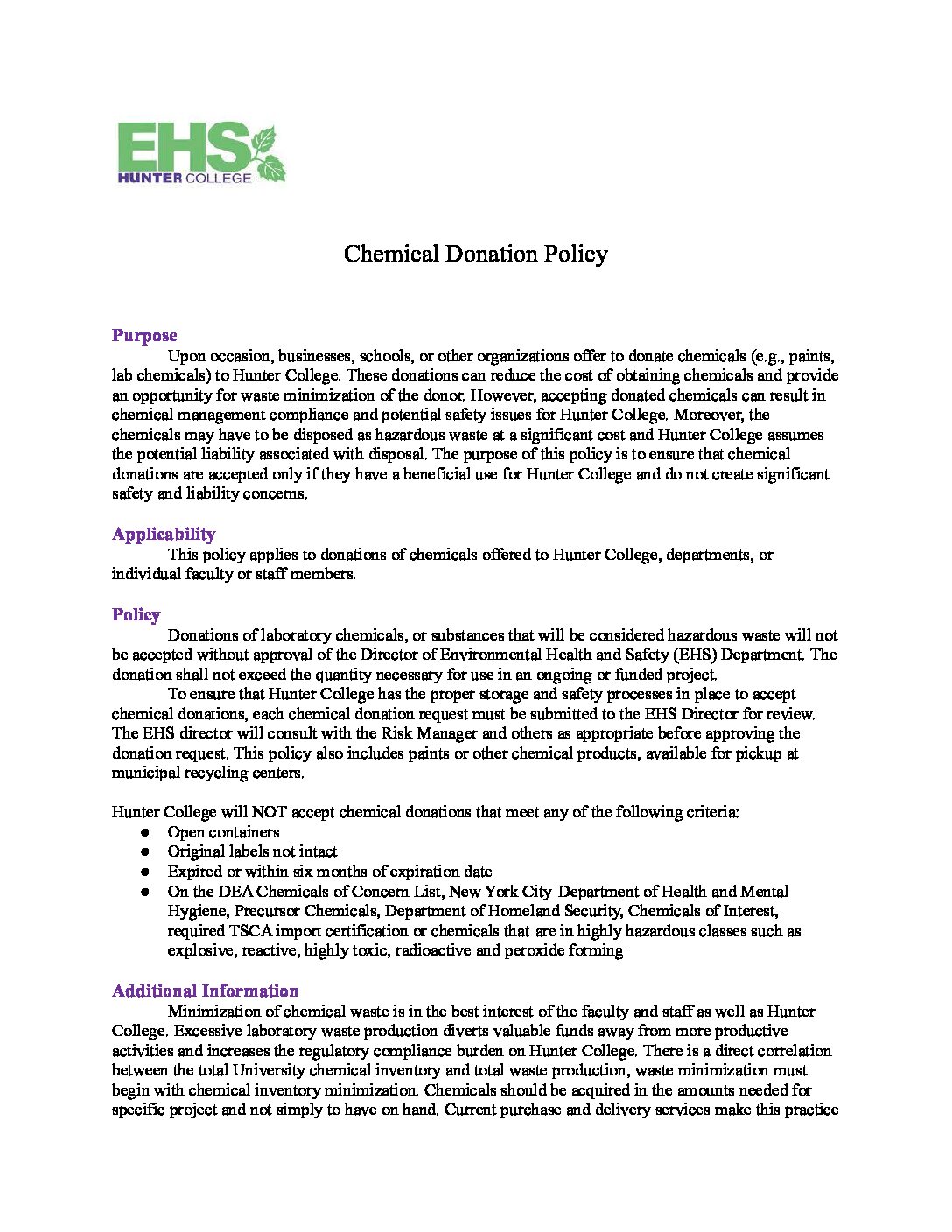Chemical-Donation-Policy | Hunter College