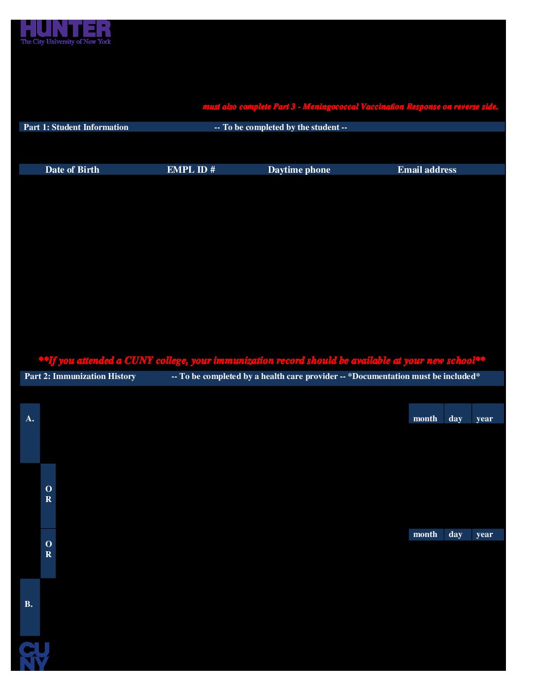 Meningococcal Disease Form | Hunter College